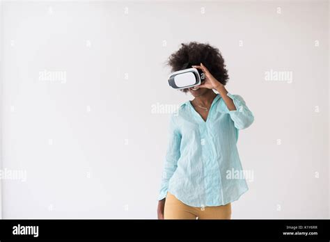 Happy African American Girl Getting Experience Using Vr Headset Glasses