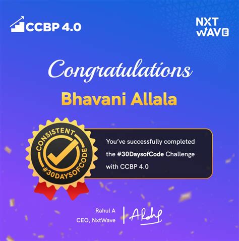 Bhavani Kethireddy On Linkedin 30daysofcodechallenge Ccbp Nxtwave