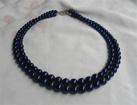 Navy Blue Pearl Necklaces Wedding Necklacepearl Necklace Etsy