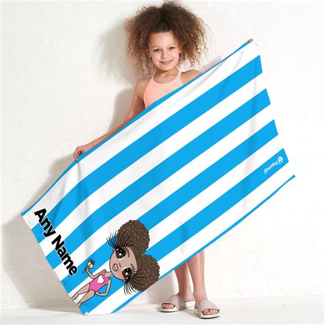Claireabella Girls Personalised Blue Stripe Beach Towel Toxic Fox