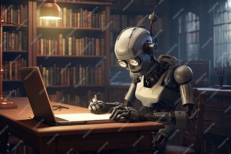 Premium Ai Image Robot Working In A Library 3d Rendering Robot Author