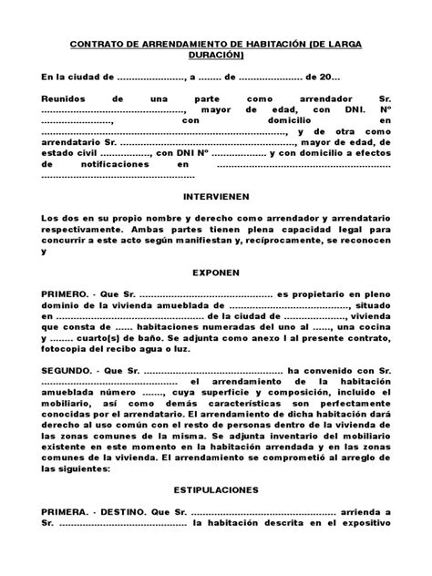 Modelo De Contrato De Alquiler De Habitacion Simple Actualizado Enero