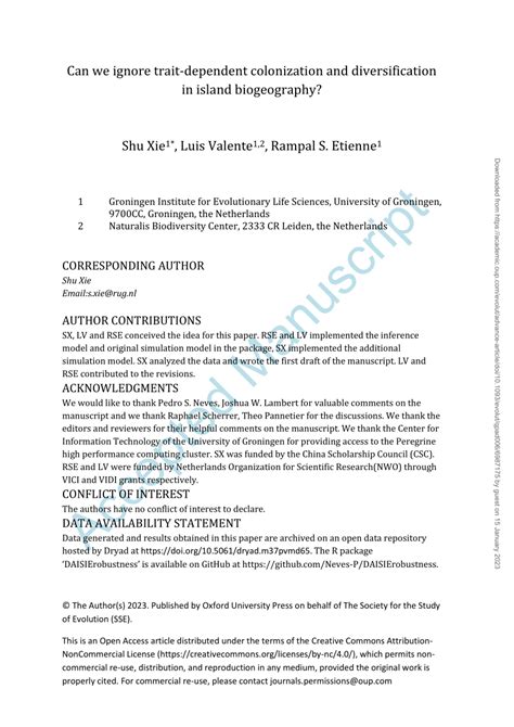 Pdf Can We Ignore Trait Dependent Colonization And Diversification In