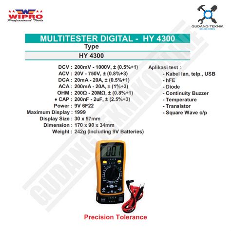 Jual Alat Ukur Arus Listrik DIGITAL Kabel Tester WIPRO HY 4300