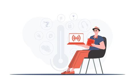 Premium Vector A Man Holds A Laptop And A Processor Chip In His Hands Iot Concept Trendy Flat
