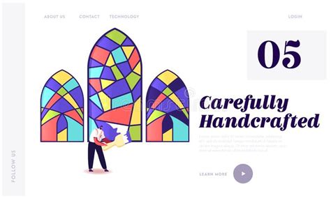 Stained Glass Manufacture Landing Page Template Handmade Hobby Antique Craft Stock Vector