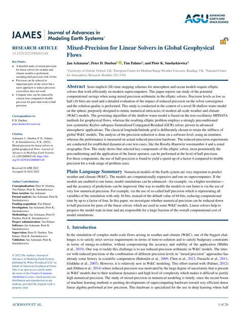 Pdf Mixed‐precision For Linear Solvers In Global Geophysical Flows