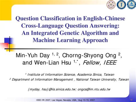 Ppt Question Classification In English Chinese Cross Language
