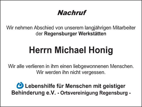 Traueranzeigen Von Michael Honig Mittelbayerische Trauer