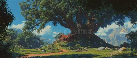 Whimsical Giant Tree With A Magical House Nestled Within Its Massive