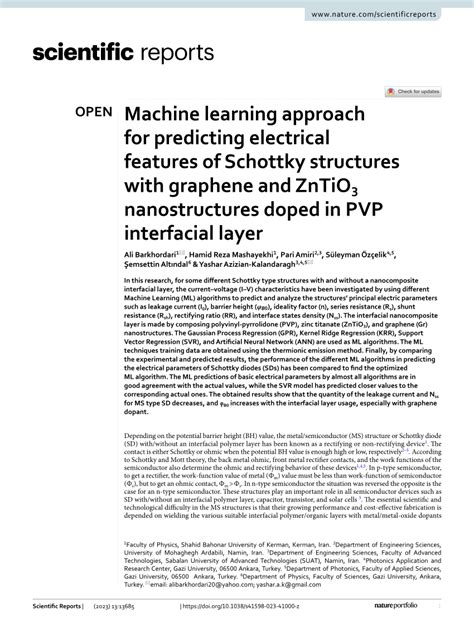 Pdf Machine Learning Approach For Predicting Electrical Features Of Schottky Structures With