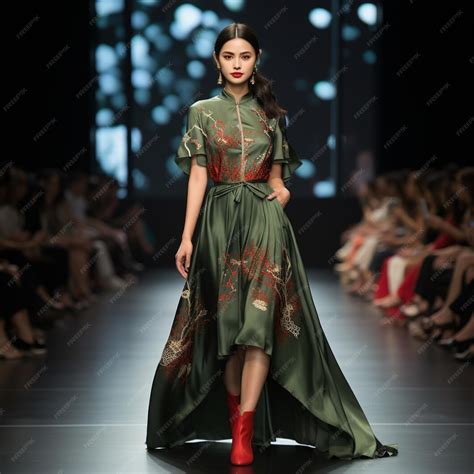 Premium Photo A Chinese Model Walks On The Runway In A Fashion Show