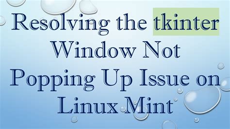 Resolving The Tkinter Window Not Popping Up Issue On Linux Mint Youtube