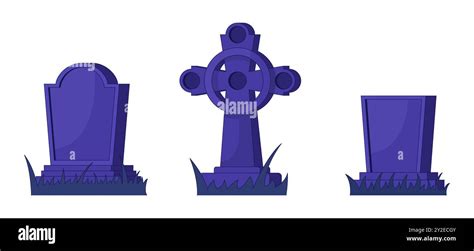 Ancient Gravestones D Linear Cartoon Objects Set Stock Vector Image