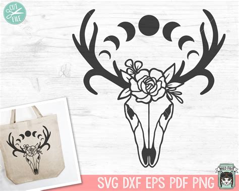 Deer Skull Flowers Svg Deer Skull Floral Svg Moon Phases Svg