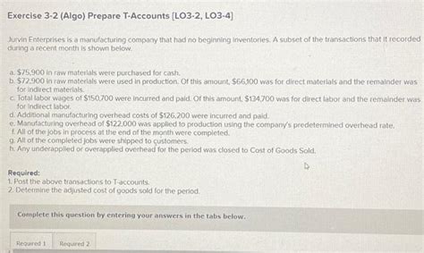 Solved Exercise 3 2 Algo Prepare T Accounts Lo3 2 Lo3 4
