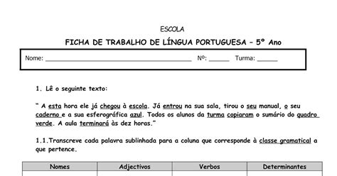 Classe Gramatical ExercÍcios 5 Ano