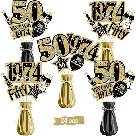 Black Gold 50th Birthday Table Centerpieces Decorations For Men Women