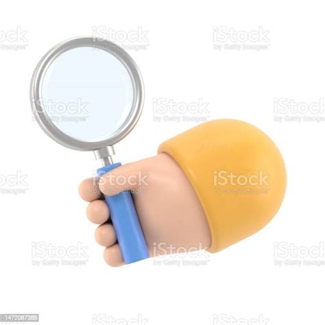 만화 제스처 아이콘 모형사업가 손은 돋보기를 들고 있다 검사 탐색 확대축소 조사 감사 분석 개념 흰색 배경의 3d 렌더링 3차원 형태에 대한 스톡 사진 및 기타 이미지