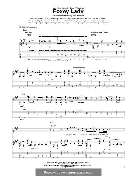 Foxy Lady By J Hendrix Sheet Music On Musicaneo