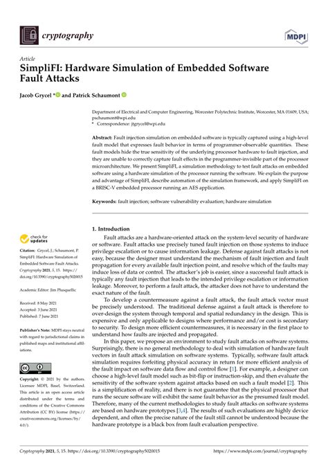 Pdf Simplifi Hardware Simulation Of Embedded Software Fault Attacks