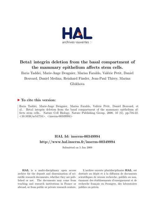 Pdf Beta1 Integrin Deletion From The Basal Compartment Of The Mammary