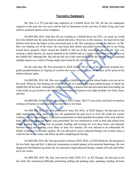 Medical Narrative Summary Samples For Legal Cases