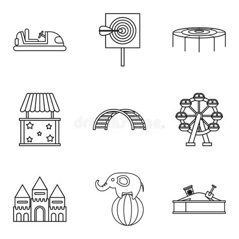 Iconos Fijados Estilo Del Parque Del Placer Del Esquema Ilustración