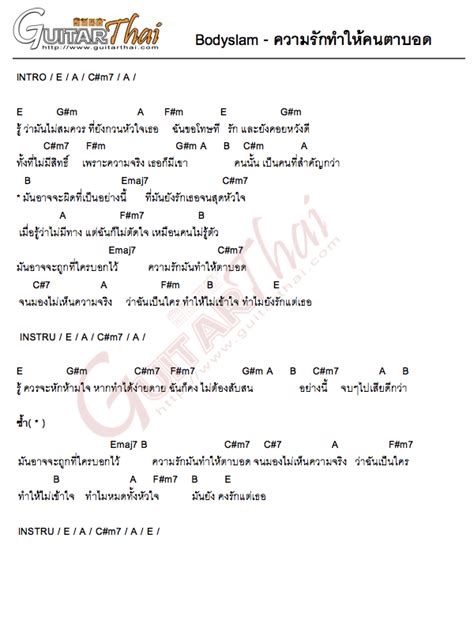 คอร์ด ความรักทำให้คนตาบอด Bodyslam คอร์ดเพลง กีตาร์