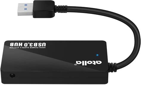 Atolla Ultra Slim USB Port Hub USB Gb S Data Transfer With Power Supply DC Black