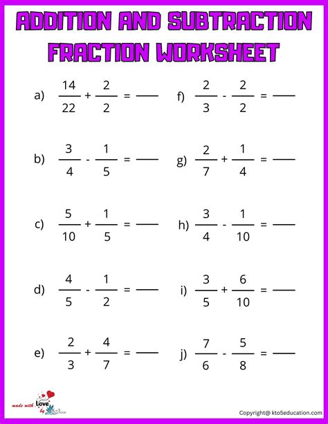 Adding And Subtracting Fraction Worksheet Free Download