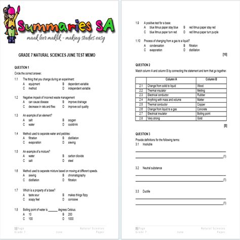 Grade 7 Natural Sciences June Paper