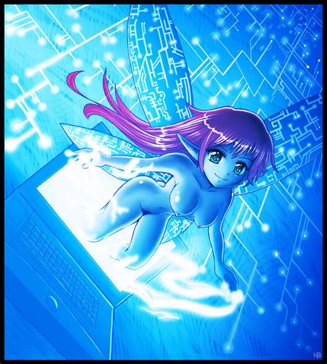 Karbo 1girl Blue Skin Colored Skin Computer Cyberspace Fairy