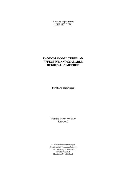 Pdf Random Model Trees An Effective And Scalable Regression Method