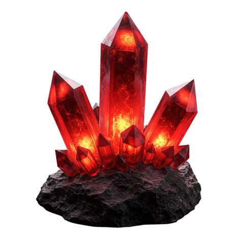 Glowing Red Crystal Cluster On Rock Base 61335279 Png