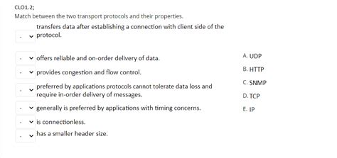 Solved Clo1 2 Match Between The Two Transport Protocols And
