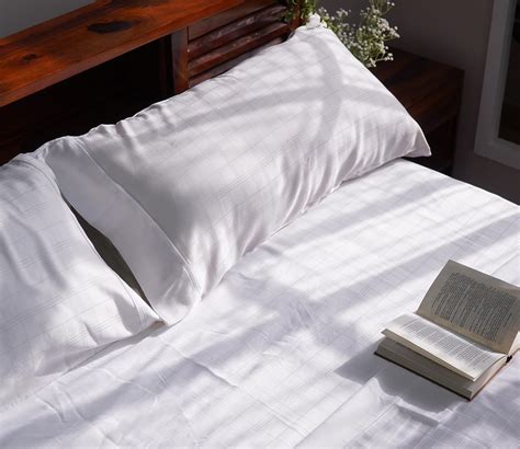 Buy Organic Bamboo Dobby Check Bedsheet Queen Size Bed 300 Tc With 2