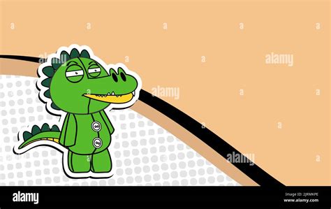 Standing Crocodile Plush Toy Sticker Cartoon Background In Vector