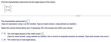 Solved Find The Characteristic Polynomial And The