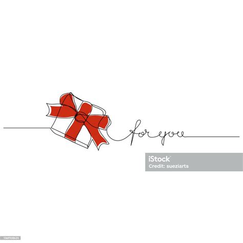 서프라이즈 배너 선물 상자 선물 패키지에 빨간 리본 리본 리본 텍스트가 있는 연속 선 그리기 개념에 대한 스톡 벡터 아트 및 기타 이미지 Istock