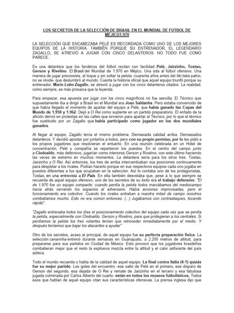 Los Secretos De La Selección De Brasil En El Mundial De Futbol De