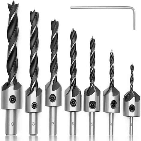 Ccykxa 7pcs Wood Drill Bit Set Hss Steel Countersink Drill Bit With
