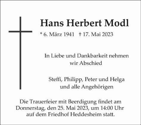 Traueranzeigen Von Hans Herbert Modl Trauerportal Ihrer Tageszeitung