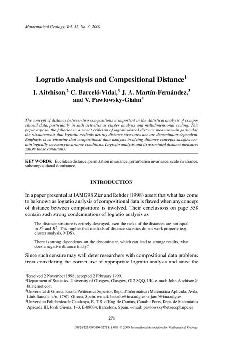Pdf Logratio Analysis And Compositional Distance