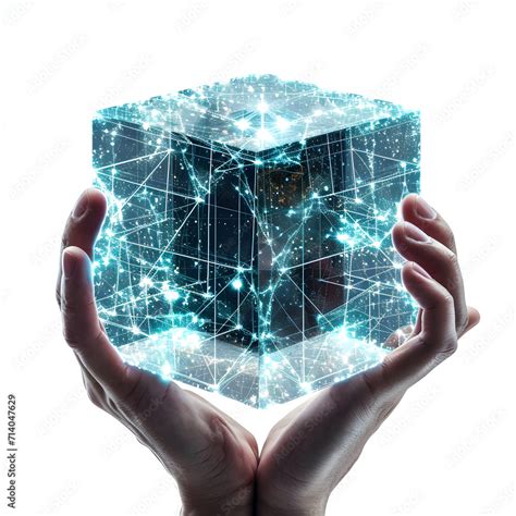Person Holding A Physical Representation Of A Blockchain Block Isolated On White Background