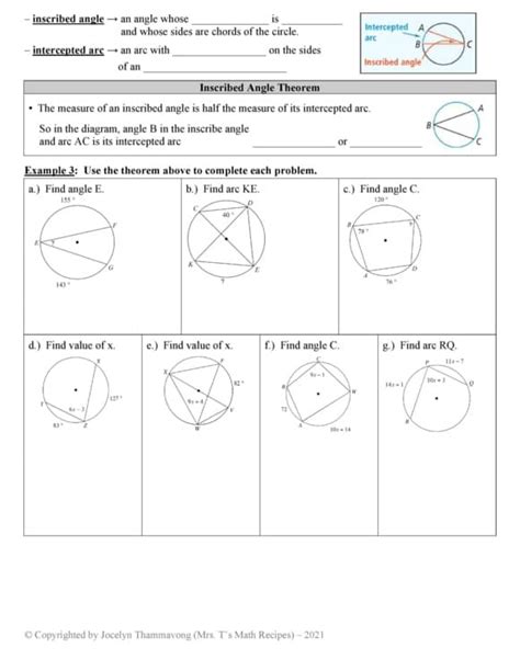 Nc Math 3 Section 64 Notes With Video Link Arcs Chords