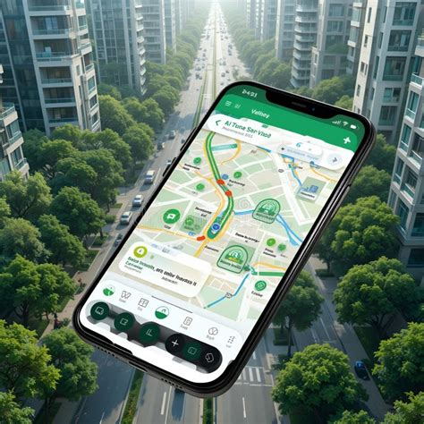 Futuristic Green Living Ai Powered Eco Friendly Navigation App Stock Illustration