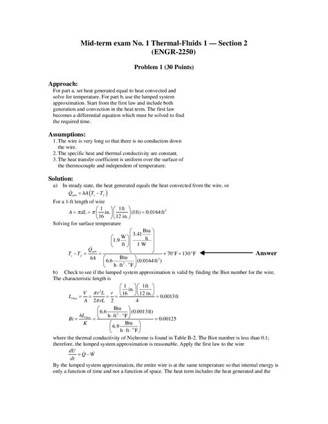 Midterm Exam 1 For Thermal And Fluids Engineering I Engr 2250 Docsity