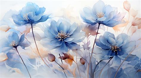 Premium Photo Blue Flowers Painted In Watercolor