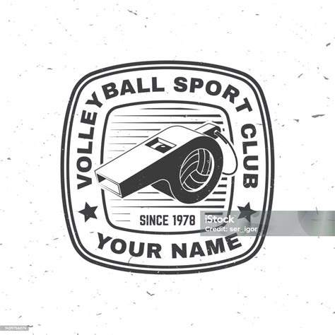 배구 클럽 배지 디자인 벡터 그림입니다 대학 리그 스포츠 클럽 엠블럼 사인 로고 빈티지 흑백 라벨 스티커 배구 공 및 심판 휘슬 실루엣이있는 패치 Championship에
